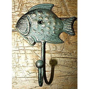 N?A 3 Cast Iron Antique Style Sun Fish Coat Hooks Hat Hook Rack Towel Nautical Beach for Hanging Clothes Hats Bags Keys Towel Head Wraps Robes.