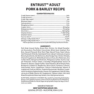 ENTRUST Adult Dog Food | Pork & Barley | Enriched with Super Foods, Antioxidants and Probiotics | No Wheat or Soy | 20 Pound Bag