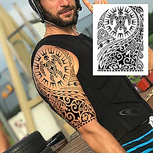 11 Sheets NEZAR Maori Temporary Tattoo Sleeve For Men Adults Tiki Turtle Manta Waterproof Fake Tattoo Sleeves For Women Black Dragon Totem Tribal Military Long Full Sleeve Tattoos Temporary Stickers