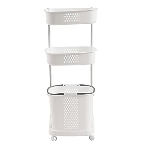 Removable Basket Laundry Cart with Clothes Rack, Multi-layer Clothes Storage Laundry Basket, Bathroom Rolling Household Dirty Clothes Baskets Stand for Bathroom Laundry (Style2)