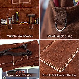 YESWELDER Leather Welding Work Shop Apron with 6 Pockets Heat Flame Resistant Cowhide Welder Apron Heavy Duty Blacksmith Aprons Adjustable for Welders Men Women Length 41"