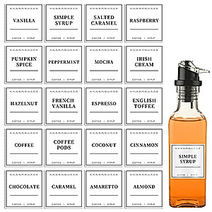 20PCS Waterproof Coffee Syrup Labels for Coffee Bar, Coffee Station Syrup Dispenser Labels, Minimalist Labels for Coffee Syrup Bottles
