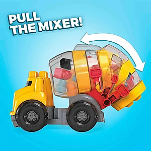 Mega BLOKS Cat Toddler Blocks Building Toy Set, Cement Mixer Truck with 9 Pieces and Storage, Yellow, Ages 1+ Years
