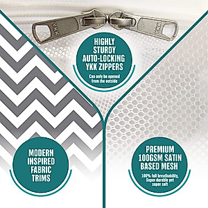 KinderSense® - Baby Safety Crib Tent - Premium Toddler Crib Topper to Keep Baby from Climbing Out - See Through Mesh Crib Net - Mosquito Net - Pop-Up Crib Tent Canopy to Keep Infant in (Grey Chevron)