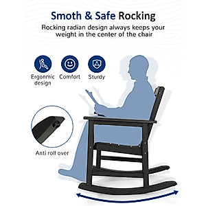 LAHAAP Outdoor Rocking Chairs Set, Weatherproof HIPS Outdoor Furniture, Include 2 Patio Rocking Chairs + Outdoor Bench, Suit for Garden, Porch, Lawn & Backyard(Black)