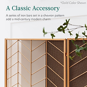 Best Choice Products 52x31in 3 Panel Chevron Fireplace Screen, Mid Century Modern Wrought Iron Hand Crafted Fire Place Guard for Living Room Home Decor, Steel Mesh - Black