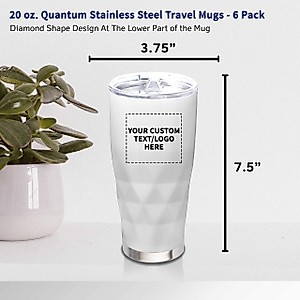 Personalized 20 oz. Quantum Stainless Steel Travel Mugs - 6 pack Custom Text, Logo - White