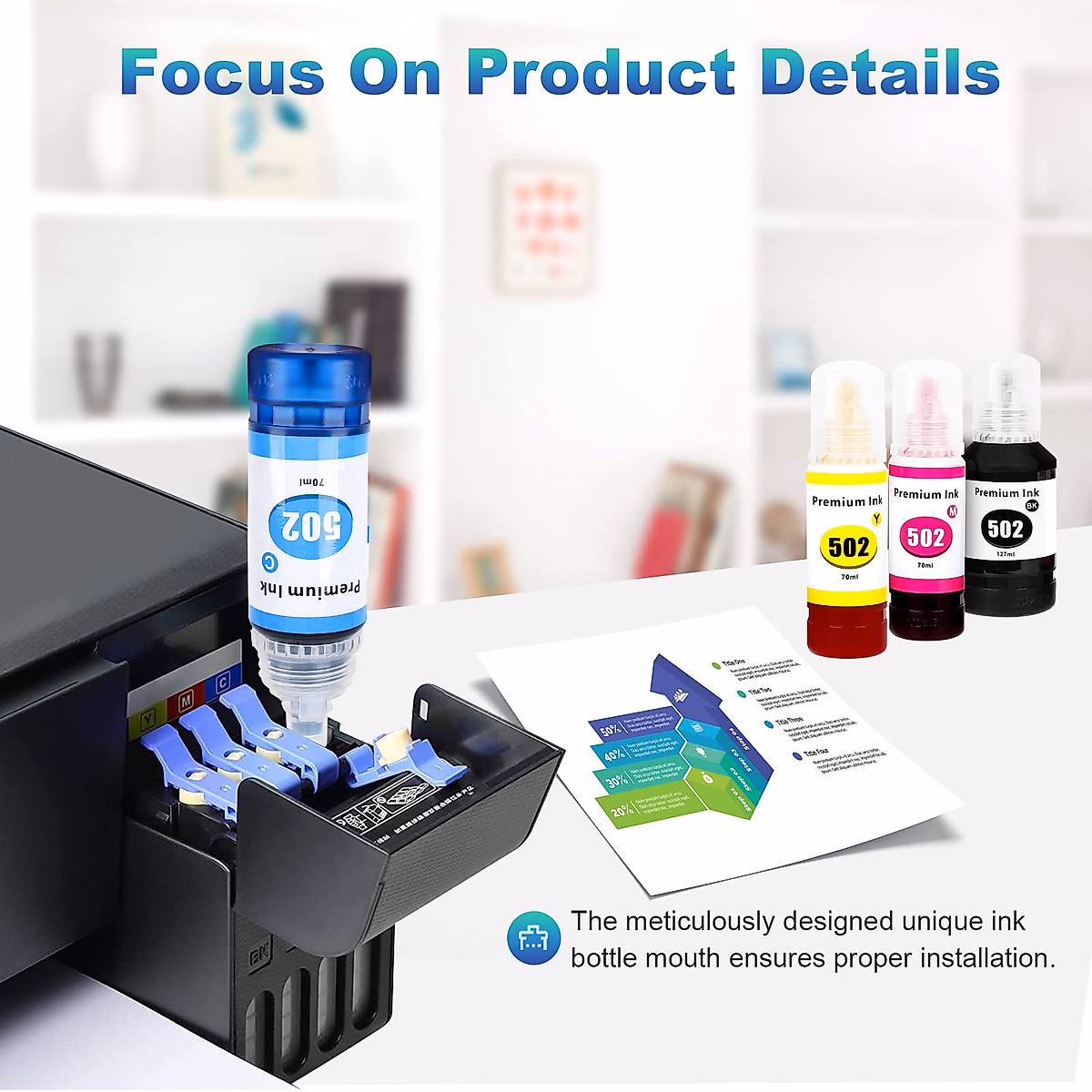 ET-4760 Ink for Epson 502 Compatible Ink Refill Bottle Replacement for Epson 502 T502 Refill Ink use for ET-4750 ET-2850 ET-3850 ET-2700 ET-2760 ET-4760 ET-3760 ET-3700 ET-3750 Printer (4 Pack)