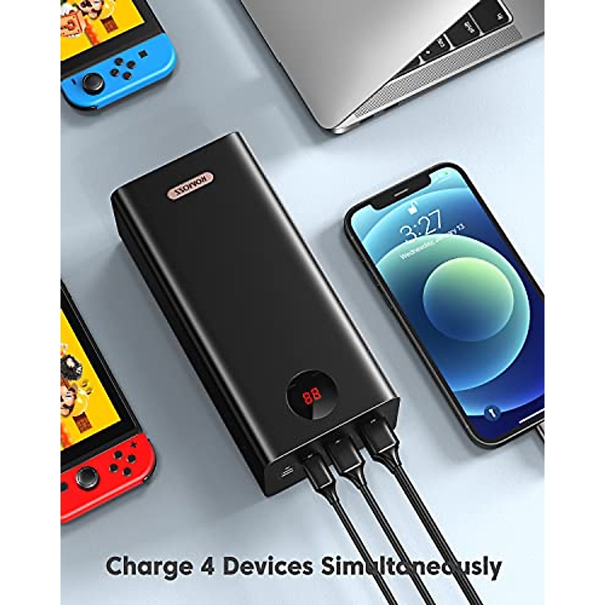 ROMOSS 60000mAh High Capacity Power Bank, 22.5W Max PD 3.0 Fast Charging Portable USB C Battery Packs with 4 Outputs & 3 Inputs & LCD Display, Rechargeable Battery Bank for iPhone and Outdoors Camping