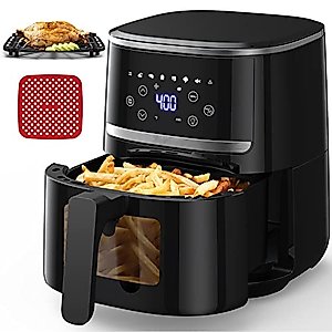Adoolla Air Fryer Oven 5 Qt Large Oil Free Touch Screen 1500W Mini Oven Combo with 7 Accessories, One-Touch Digital Controls, Nonstick Silicone Liner & Dishwasher-Safe Detachable Square Basket, Timer