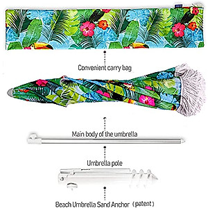 AMMSUN 6.5ft Heavy Duty HIGH Wind fringe Beach Umbrella with sand anchor & Tilt Sun Shelter , UV 50+ Sun Protection Outdoor Sunshade Umbrella with Carry Bag for Patio Garden Beach Pool Backyard Sports Multicolor Green