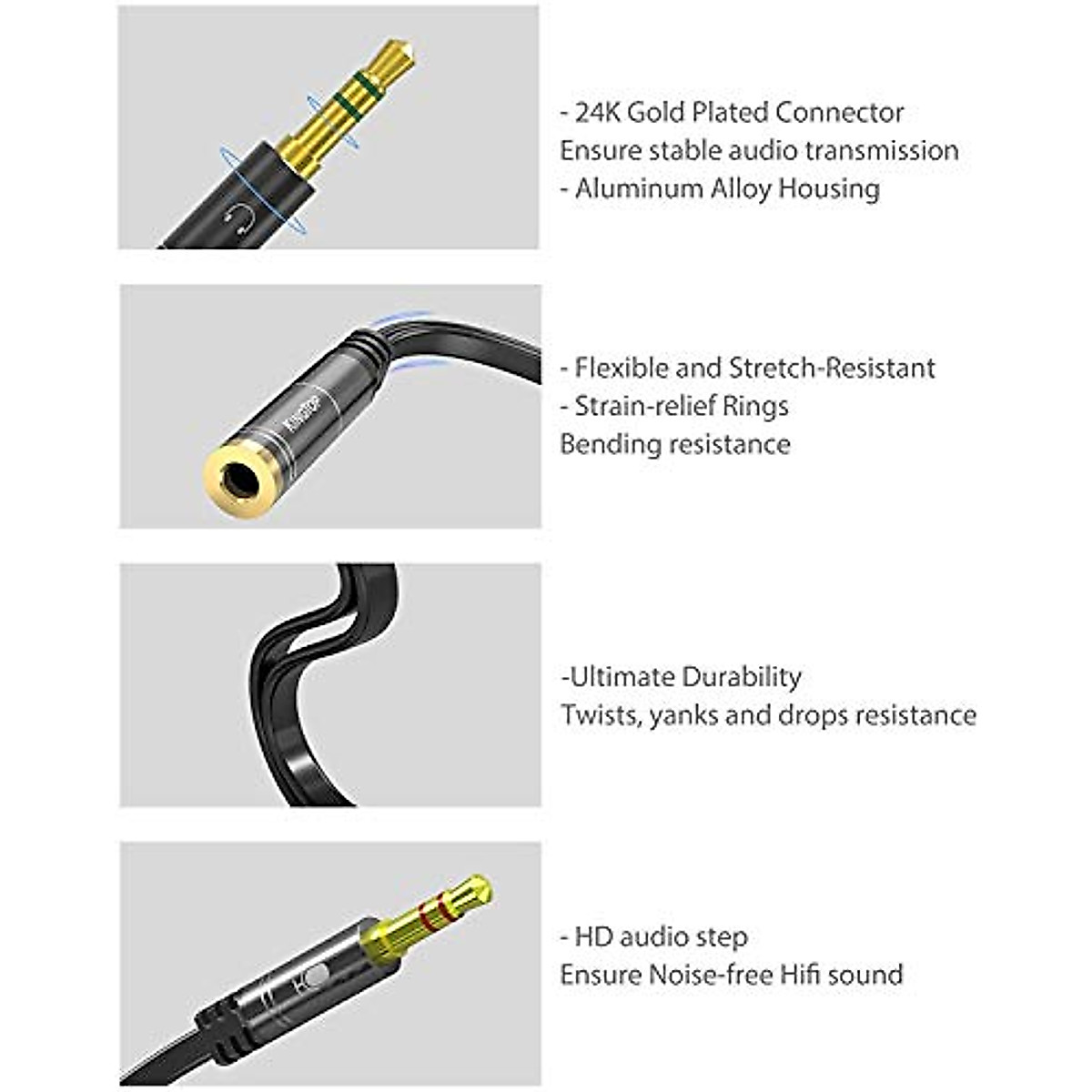 KINGTOP Headset Splitter Cable 3.5mm Female to 2 Male for PC Computer and Old Version Laptop
