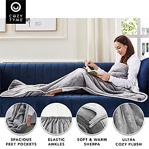 Mekhi Sherpa Polyester Throw Blanket with Feet Pocket Light Gray 28"x70"