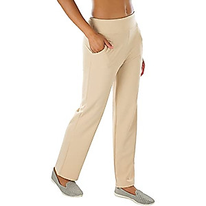 ToBeInStyle Women's High Waist Boot-Cut Two Pockets Thicker Waistband Dress Pants - Khaki - L