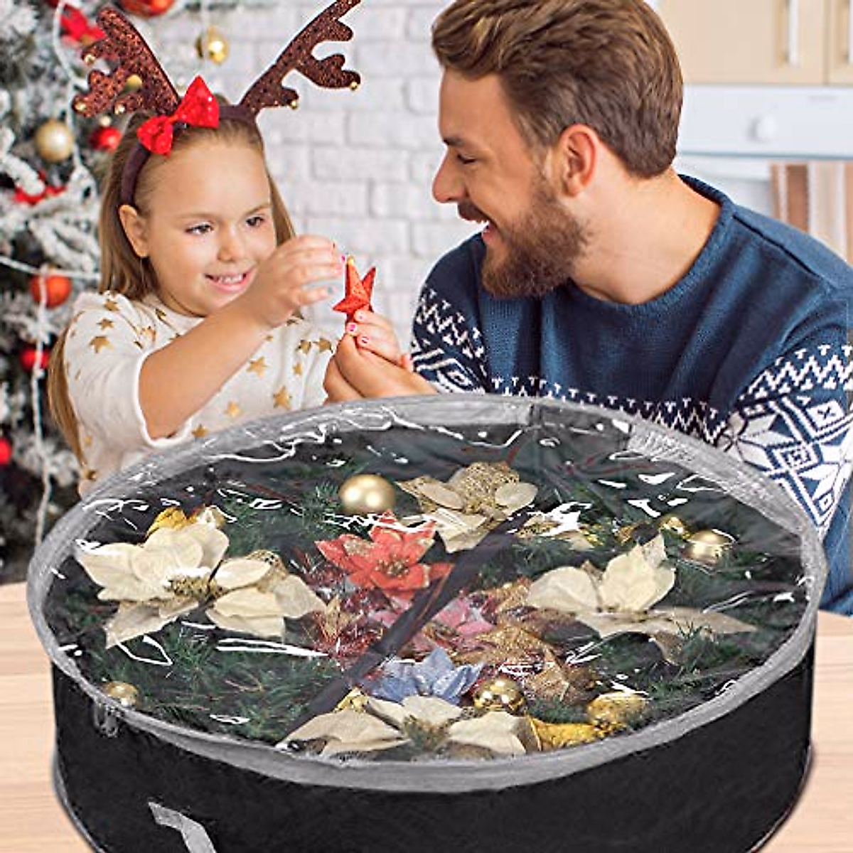 Primode Wreath Storage Bag 36" | Garland Wreaths Container with Clear Window for Easy Xmas Holiday Storage | Durable 600D Oxford Material