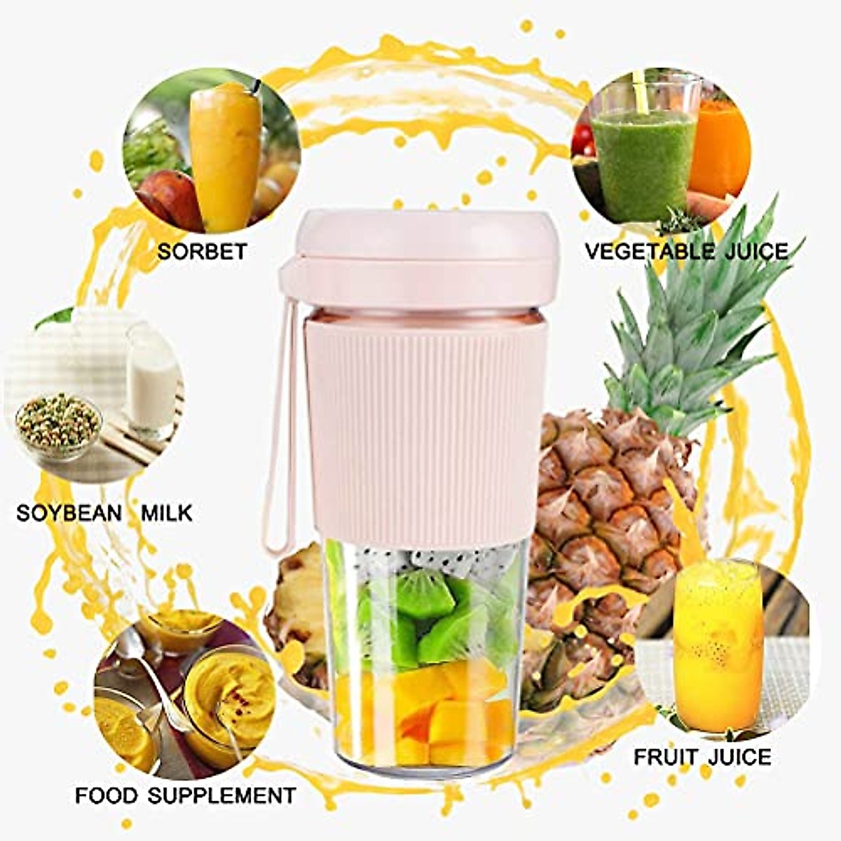 Ecoledix Portable Blender Personal Size Blender Mixer Fruit Juicer Mini Blender One-handed Drinking with Rechargeable USB for Sorbet Smoothie Fruit Juice Milk Shakes Outside/Inside 280ML (Pink)