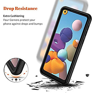seacosmo Case for Samsung A21, Full Body Shockproof Cover [with Built-in Screen Protector] Slim Fit Bumper Protective Phone Case for Samsung Galaxy A21 - Black/Clear