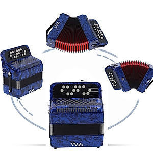 22 Key Diatonic Accordion 8 Bass Professional Button Accordion Instrument for Beginner with Storage Bag(Blue)