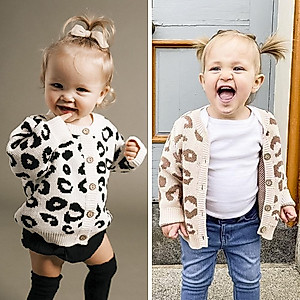 Simplee kids Baby Sweater Animal Leopard Printed Baby Cardigan for Autumn Fall 12-18 Months Black