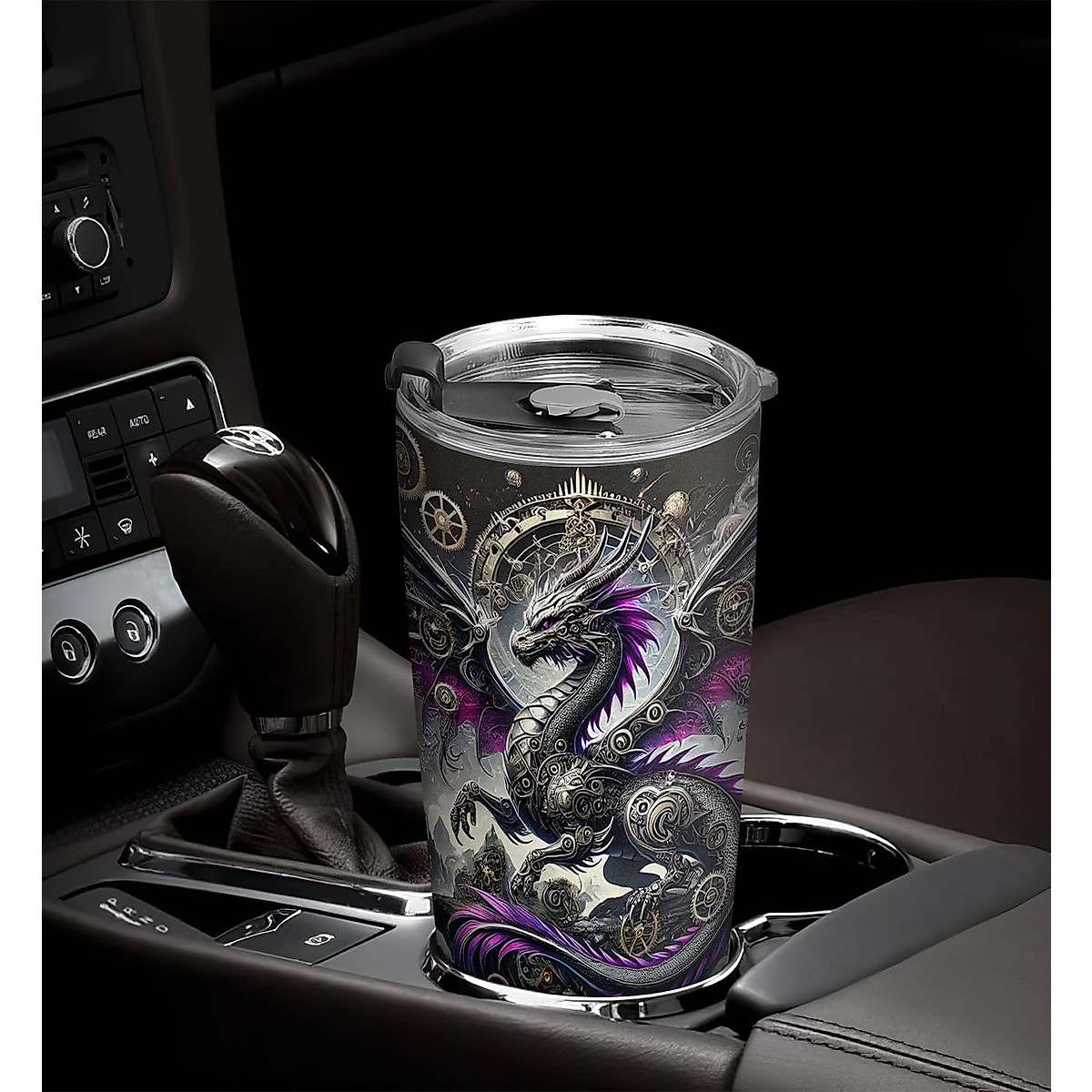 64HYDRO 20oz Steampunk Mechanical Dragon Tumbler, Engineer Mechanic Dragons, Gaming, Gamers Gifts for Dragon Lovers, Stainless Steel Double Wall Vacuum Insulated Coffee Mug, Travel Cup with Lid - F