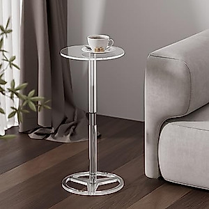 invisibiliter Small Acrylic Drink Table, Clear Side Table for Small Space, 10 Inches Round Modern End Table for Living Room, Bedroom, Balcony, Bathroom, and Home Office