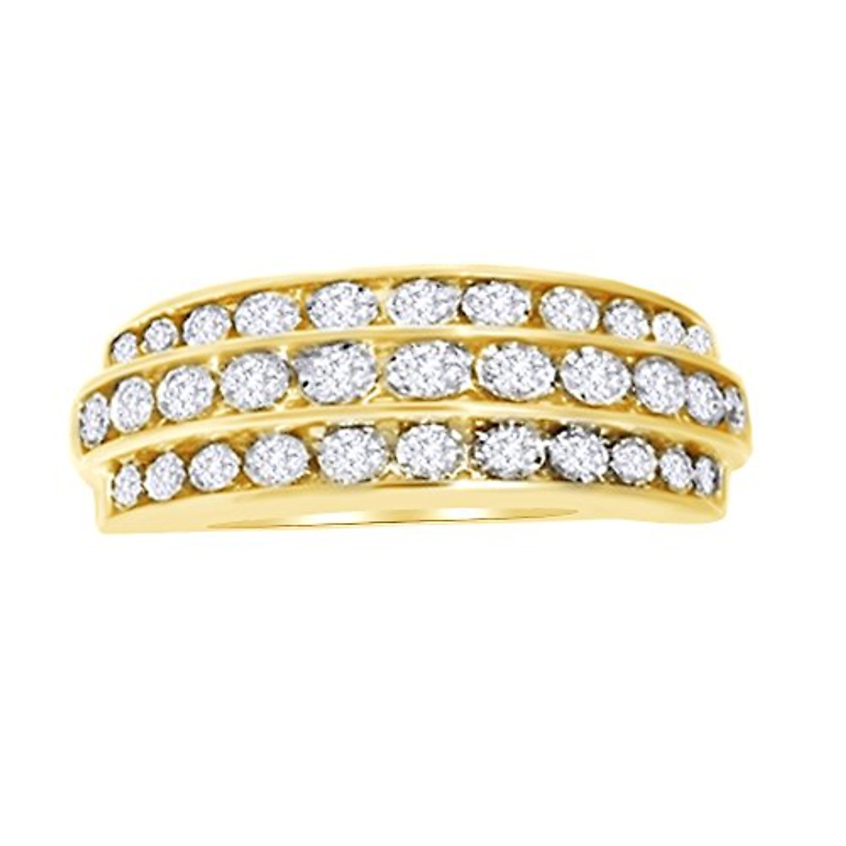 Three Row Engagement Wedding Band Ring In 14K Solid Yellow Gold With .75 Cttw Round Cut White Diamond,Ring In 14K Solid Yellow Gold Size-4.5
