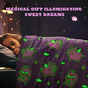 Pig Blanket Glow in The Dark Cute Pink Pig Throw Blanket for Girls Kids Pig Gifts for Girls Soft Fleece Animal Blanket for Toddler Pig Decor Kids Birthday Valentines