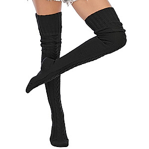 Leoparts Women's Cable Knitted Thigh High Boot Socks Extra Long Winter Stockings Over Knee Leg Warmers
