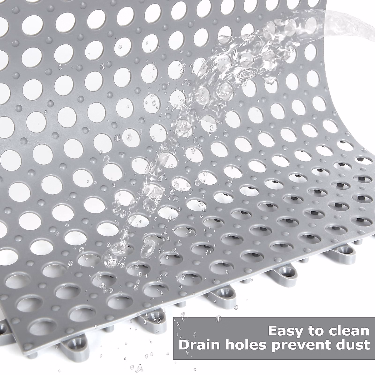 16 Pack 11.8" x 11.8" Interlocking Rubber Floor Tiles Soft PVC Non Slip Shower Floor Mat Pool Bathtub Drain Tiles for Flooring, Drainage Mats for Pool, Deck, Patio, Basement, Kennel, Poultry, Grey