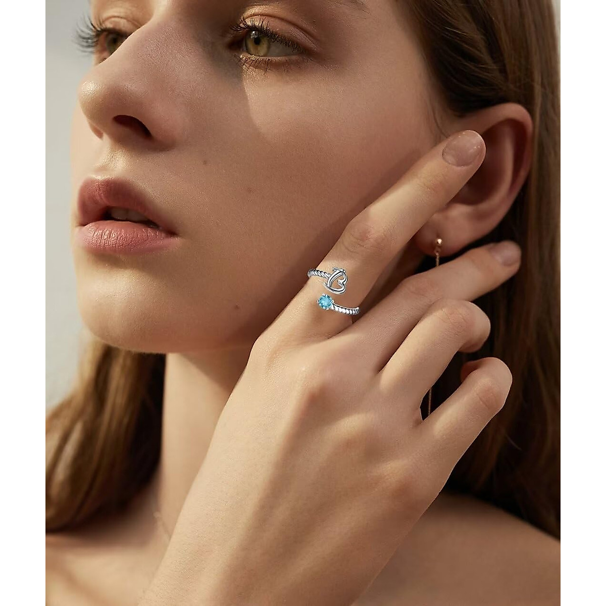 AILAAILA March Initial Birthstone Rings for Women Adjustable Dainty Letter Ring Stackable Stacking Ring for Mother Daughter Birthday Jewelry Gift A