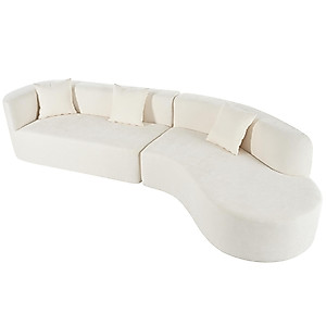 Tdewlye Modern Large Stylish Curved Sofa Couch, 2 Piece Sectional Sofa with 3 Pillows and High-Density Foam, Upholstered Chenille Fabric Couch for Living Room, Bedroom (Beige-f)