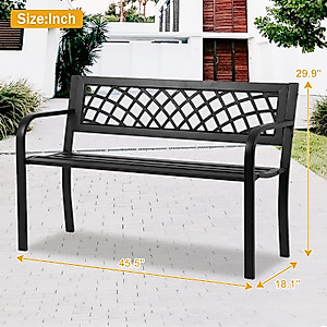 Garden Bench Outdoor Patio Bench Cast Iron Park Bench with Plastic Mesh Backrest & Armrests, 400LB Load Capacity Metal Porch Furniture Loveseat Patio Entryway Seating Antique Finish for Lawn, Black