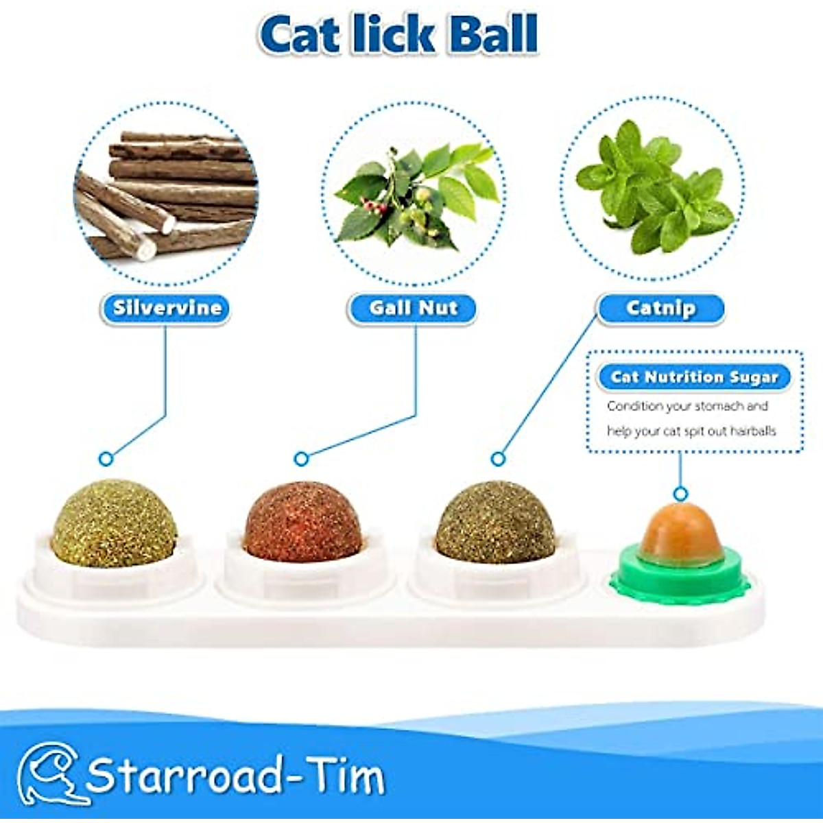 STARROAD-TIM Catnip Balls Catnip Toy for Cats Rotatable Edible Balls Natural Healthy Self-Adhesive Catnip Edible Balls (White)