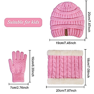 YSense 3 Pcs Kids Winter Beanie Hat Scarf Gloves Set Thick Knit Warm Fleece Lined Beanie Caps Mittens for Boys Girls Gifts