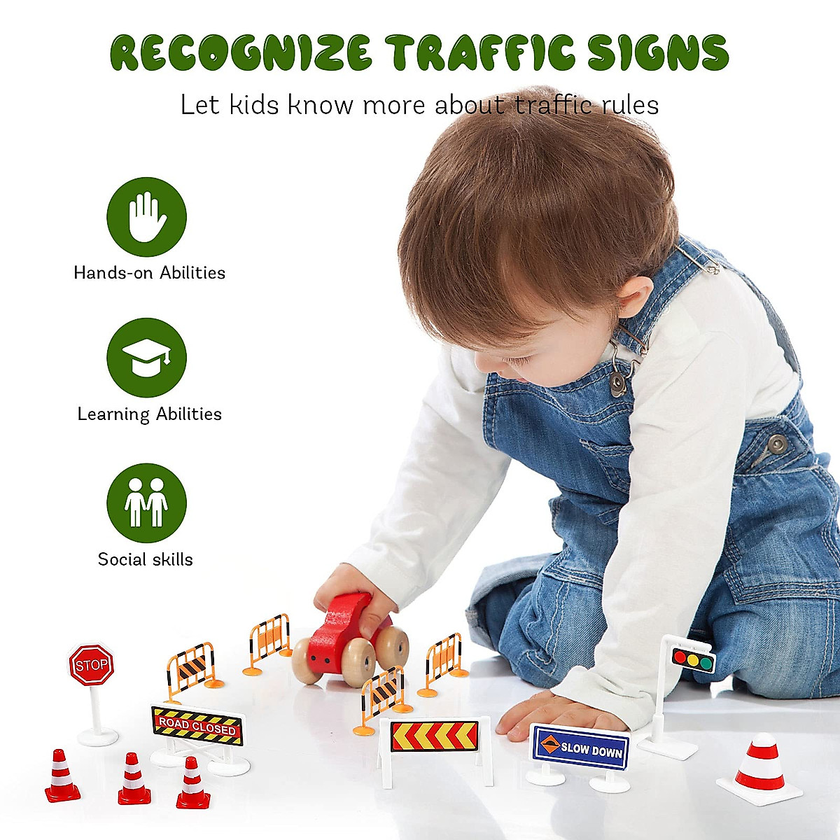 TOYANDONA 1 Set Play Traffic Signs, Street Signs Playset for Kids
