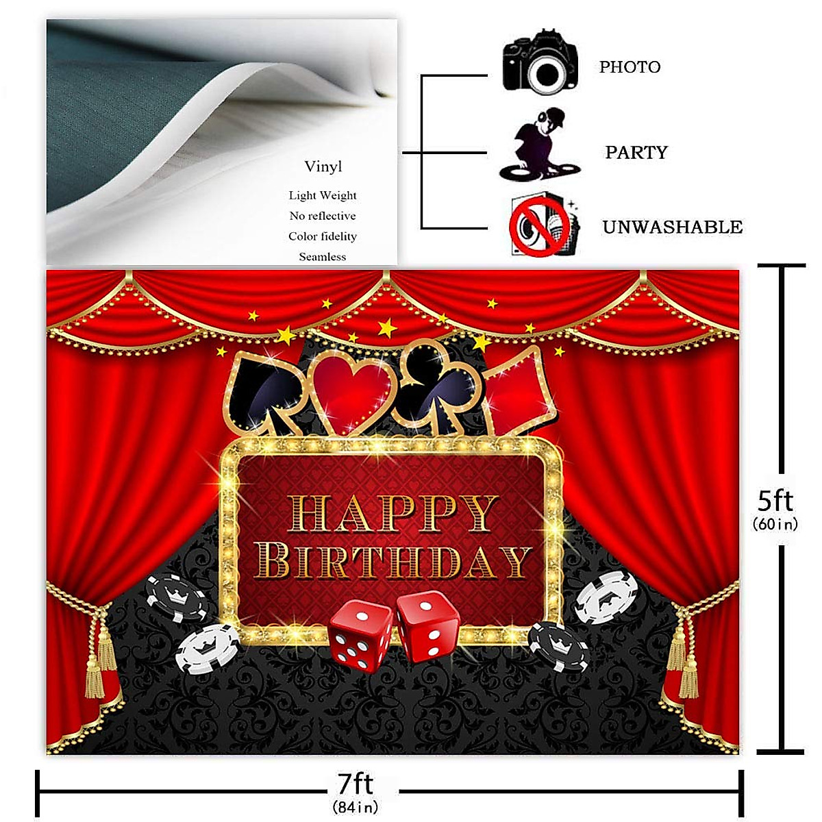 COMOPHOTO Casino Party Background Poker Las Vegas Party Birthday Theme Casino Night Photography Backdrop Decorations Props