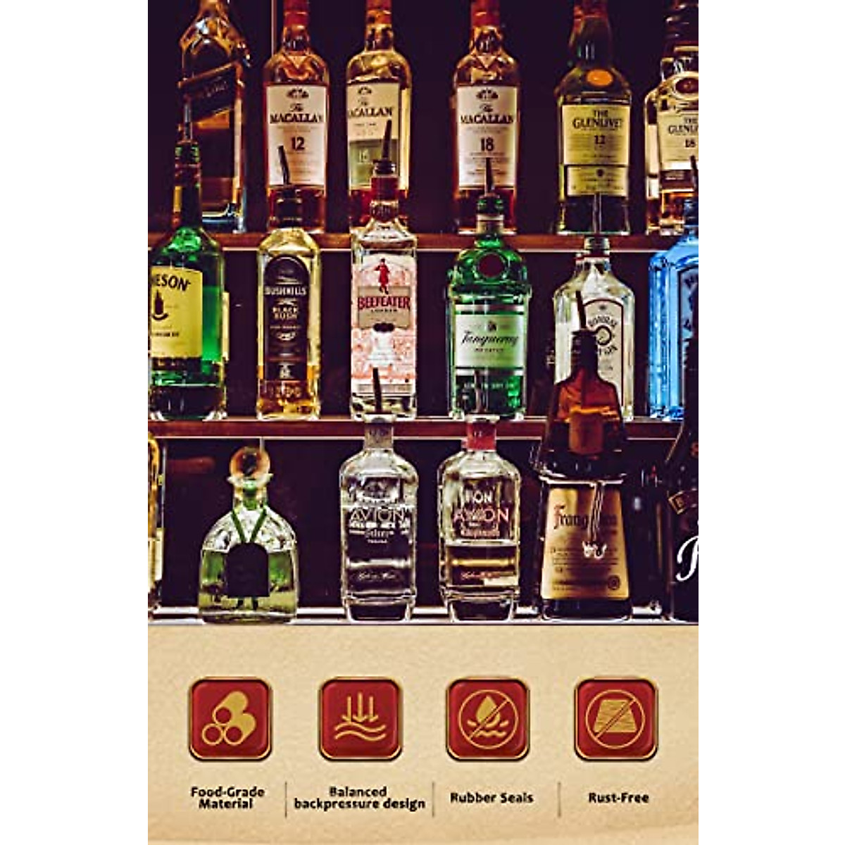 KITESSENSU 14 Pack Liquor Pourers, Stainless Steel Liquor Bottle Pourers for Alcohol, Bar Accessories Pour Spouts with Rubber Dust Caps