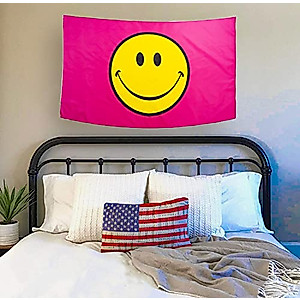 DANF 3x5 FT Pink Happy Face Flag Smile Flags Banner with Two Brass Grommets, Fade Resistant, Canvas Header Tapestry for Home Decor