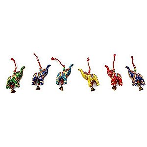 FIKIMOS Elephant Bell Hanging Layer Set OF 6 Home Christmas Hanging Decorative Indian Traditional Ornaments Multi colored (Mix)