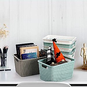 WUWEOT 9 Pack Plastic Storage Basket Bins Organizer, Cabinet and Shelf Basket with Handle,10" L x 6.8" W x 5.5" H, 3 Colors