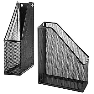 Wire Mesh Wall Mounted or Freestanding Document Rack, Magazine and File Holder, Set of 2, Black
