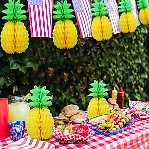 9 Pcs 14 Inch Pineapple Decorations for Tropical Flamingo Party Summer Hawaiian Luau Party Pineapple Honeycomb Tissue Centerpieces for tables Hanging Decorations Favors