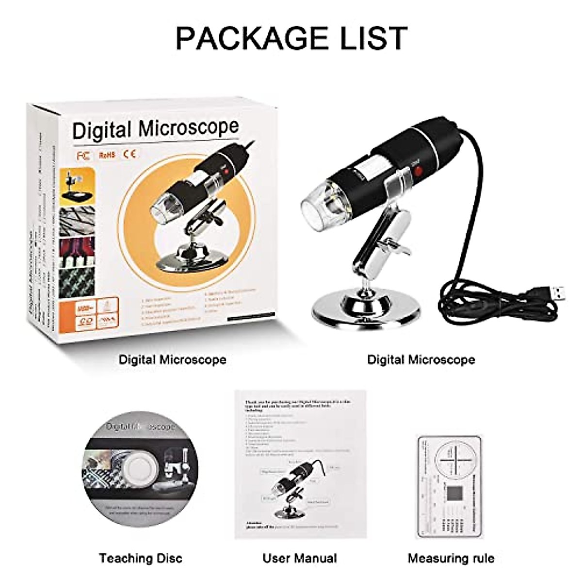 USB Microscope, 40X-1000X Digital Microscope 3 in 1 PCB Microscope Camera Magnification Endoscope Camera Portable Microscope, Metal Stand for Windows 7/8/10, Mac, Android with OTG, Linux