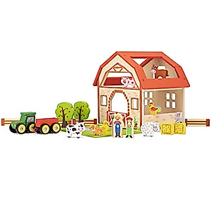 New Classic Toys Wooden Farm House Playset Educational Toys and Color Perception Toy for Preschool Age Toddlers Boys Girls, Multi Color, (10850)