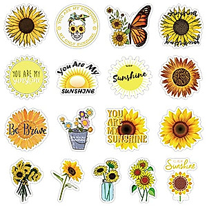 Biostickart Sunflower Stickers, 50PCs Pack, Bright Inspirational Flowers Sticker Decals, Aesthetic Vinyl Stickers, Kids Stickers for Hydroflasks, Waterbottles, Phone Cases, Skateboards, Notebooks, Laptop Decor Stickers for Kids, Toddlers, Teens, Girls (Su