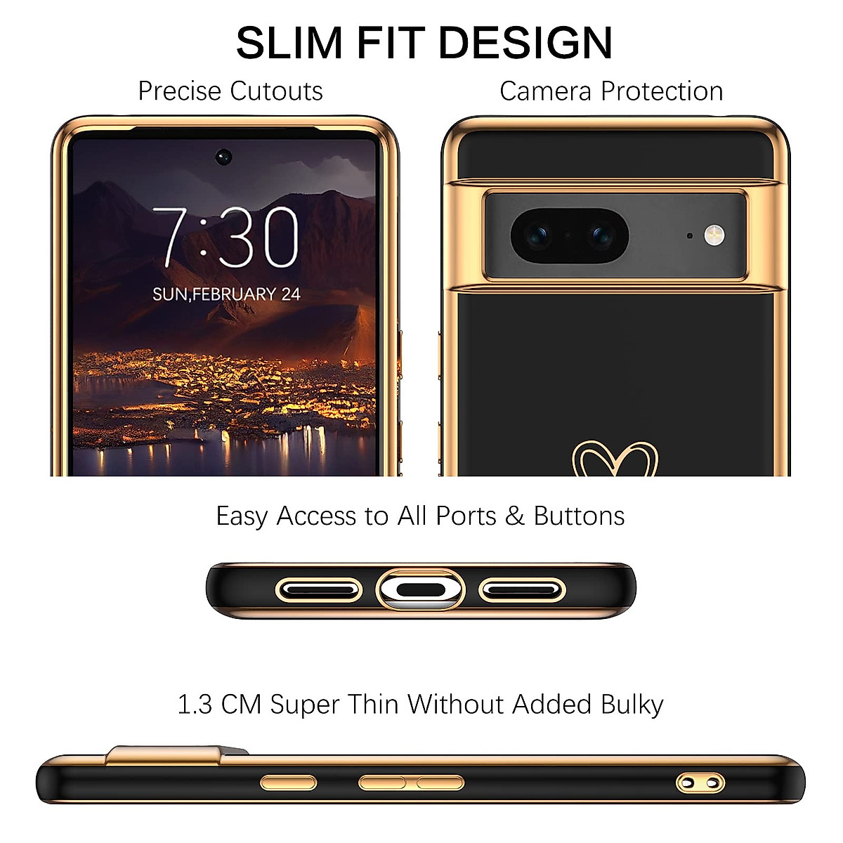 BENTOBEN Google Pixel 7 Protective Case, Heart Plating, TPU, Lightweight, Flexible, Non-Slip, Shockproof, 6.3 Inch, Black