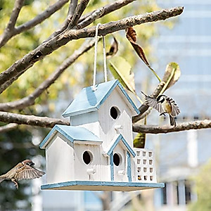 HHWODB Birdhouse Premium Bluebird Houses for Outside Attract Beautiful Birds to Your Garden and Yard Durable Outdoor Birdhouses 3 Hole Bird Houses for Outside Hanging