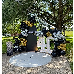 111PCS Black Gold and Silver Balloon Garland Arch Kit Metallic Black Metallic Gold Chrome Silver Latex Balloons Set for Birthday Graduation Bachelorette Wedding New Year Party Decoration