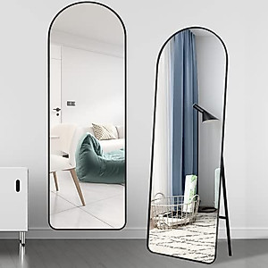 ABSWHLM Arched Full Length Mirror 63"x18" Aluminum Alloy Frame Floor Mirror for Living Room, Bedroom Hanging Standing or Leaning Wall-Mounted, Black
