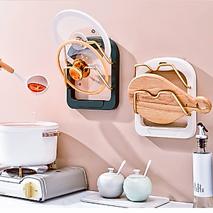 Pot Cover Frame, Wall Mounted, Hole Free, Multi-Functional Household Kitchen Storage Rack, Light Extravagant Pot Cover Frame (White)